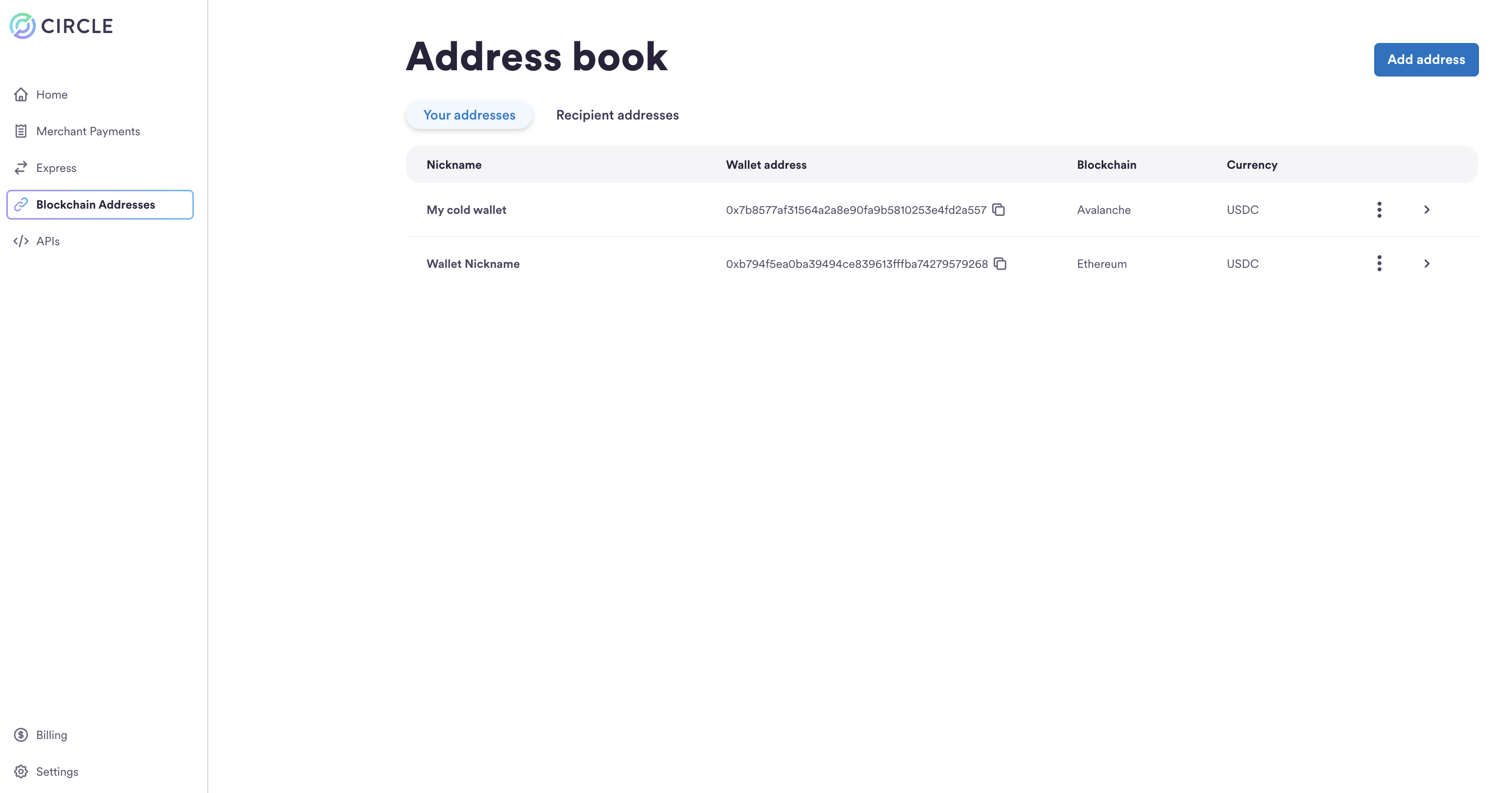 Add a blockchain address